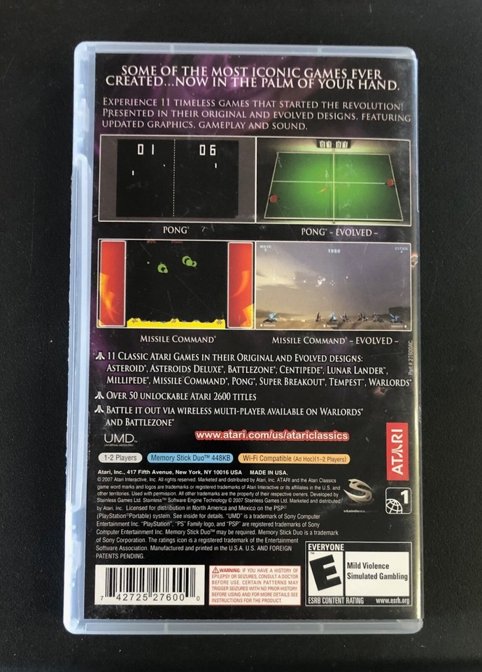 Atari Classics Evolved - PSP PlayStation Portable - Complete w/ Manual 742725276000 | eBay