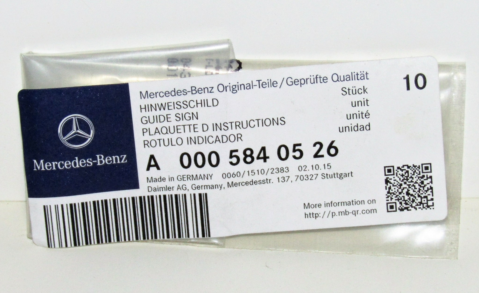 NEW GENUINE MERCEDES BENZ GUIDE SIGN LABEL PACK OF 10 OEM PART NO. A ...