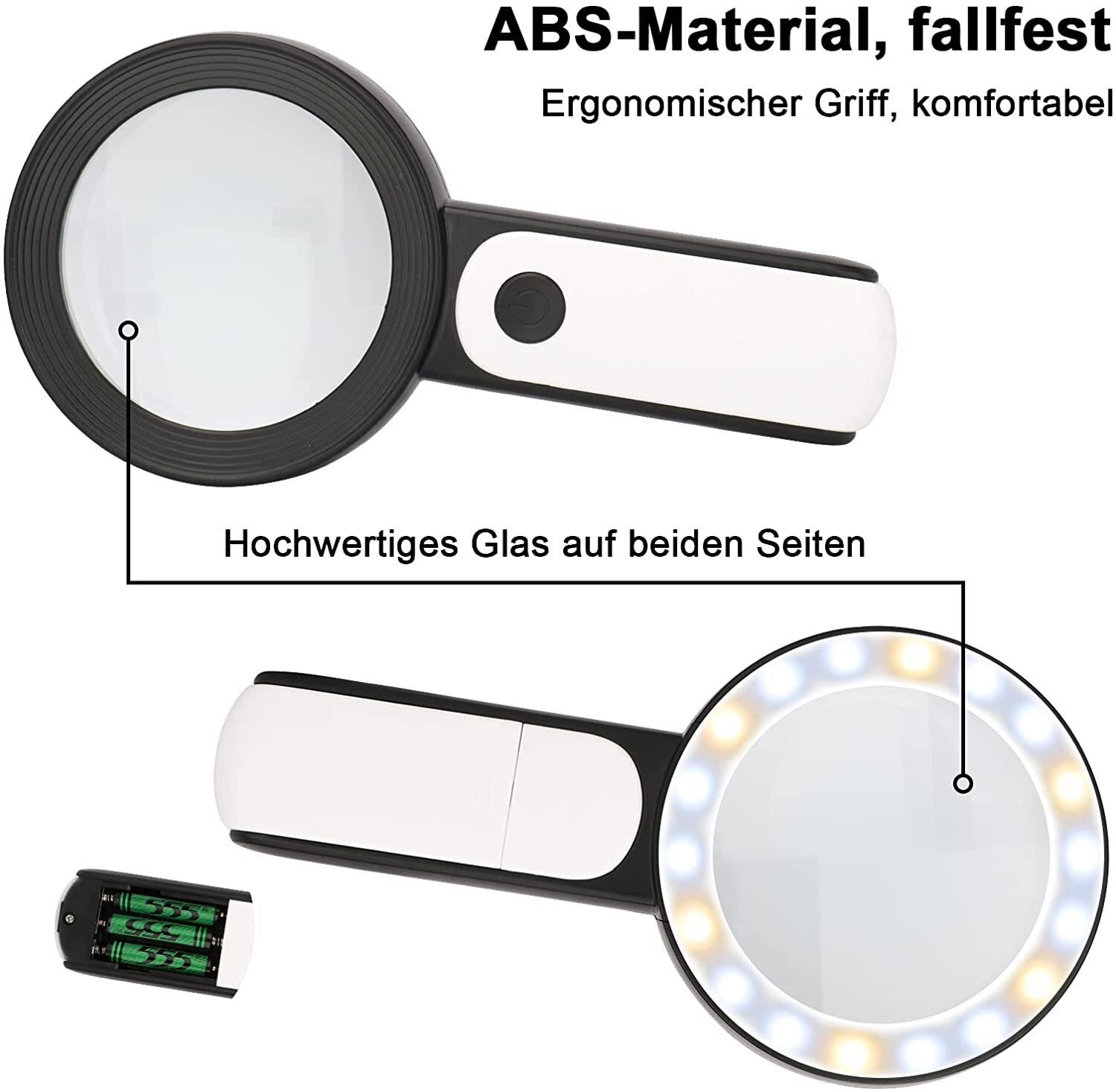 Extra Große LED Handlupe mit Licht 30Fach Vergrößerung Beleuchtete ...