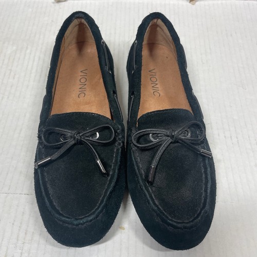 Vionic Black Suede Lace Tie Stitches Virginia Moccasin Loafers Womens ...