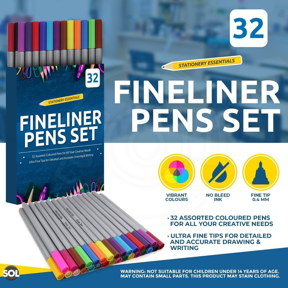 32-64PK Fine Liner Pens Set Coloured Fineliner Assorted Colours ...