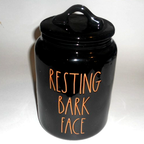 RAE DUNN Black Ceramic 8" Canister "RESTING BARK FACE" New | eBay