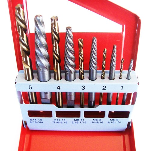 10pc COBALT LEFT HAND DRILL BIT AND SCREW EXTRACTOR SET EASY OUT BOLT ...