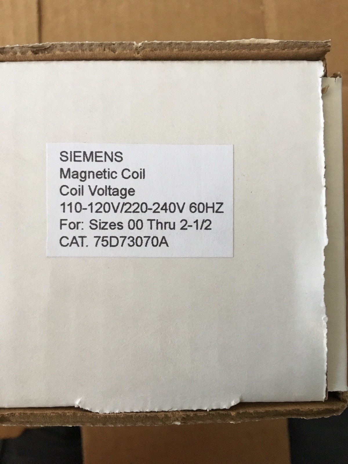 75D73070A Siemens multi-tap starter coil, size 00 - 2 1/2 110 - 240VAC ...