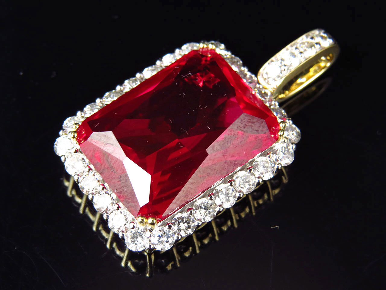 10k Yellow Gold Genuine VS Diamond Lab created Ruby Gemstone Royal ...