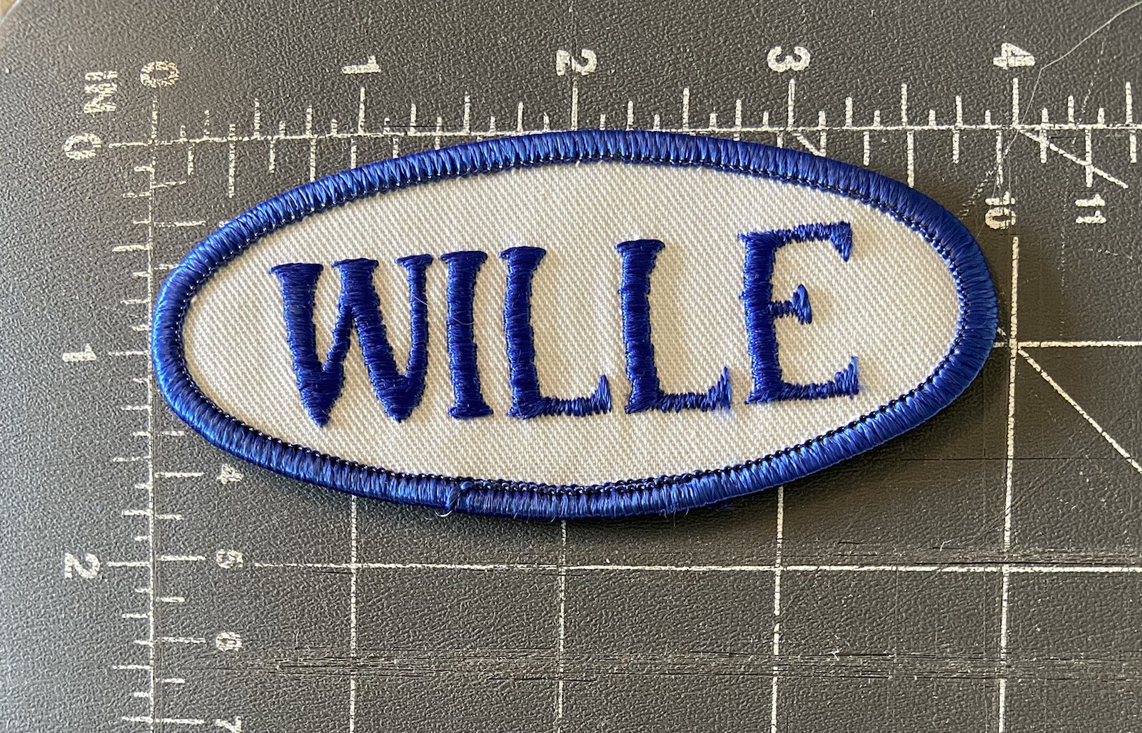 Vintage WILLE Name Tag Patch Badge White Blue WILLIE WILLEY WILLIAM ...