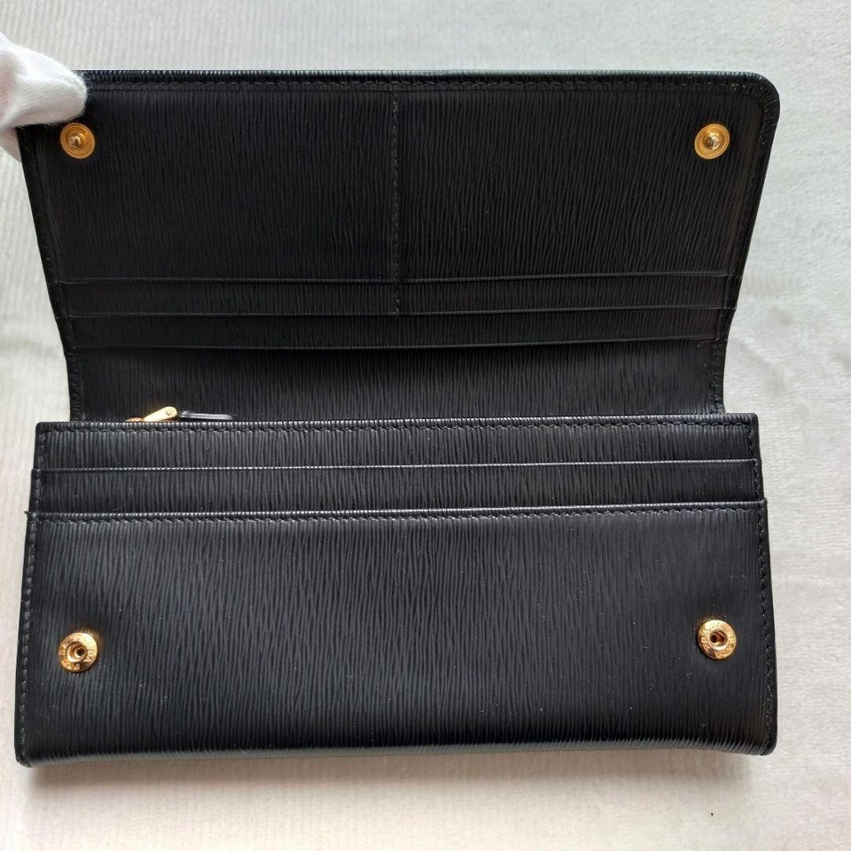 PRADA ViiteroMove Wallet Black Gold Logo Leather Long Authentic Genuine ...