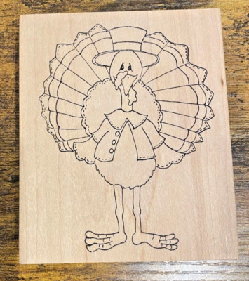 ~HTF ~ Pilgrim Turkey Line Drawing Wood Mounted Rubber Stamp by Just ...