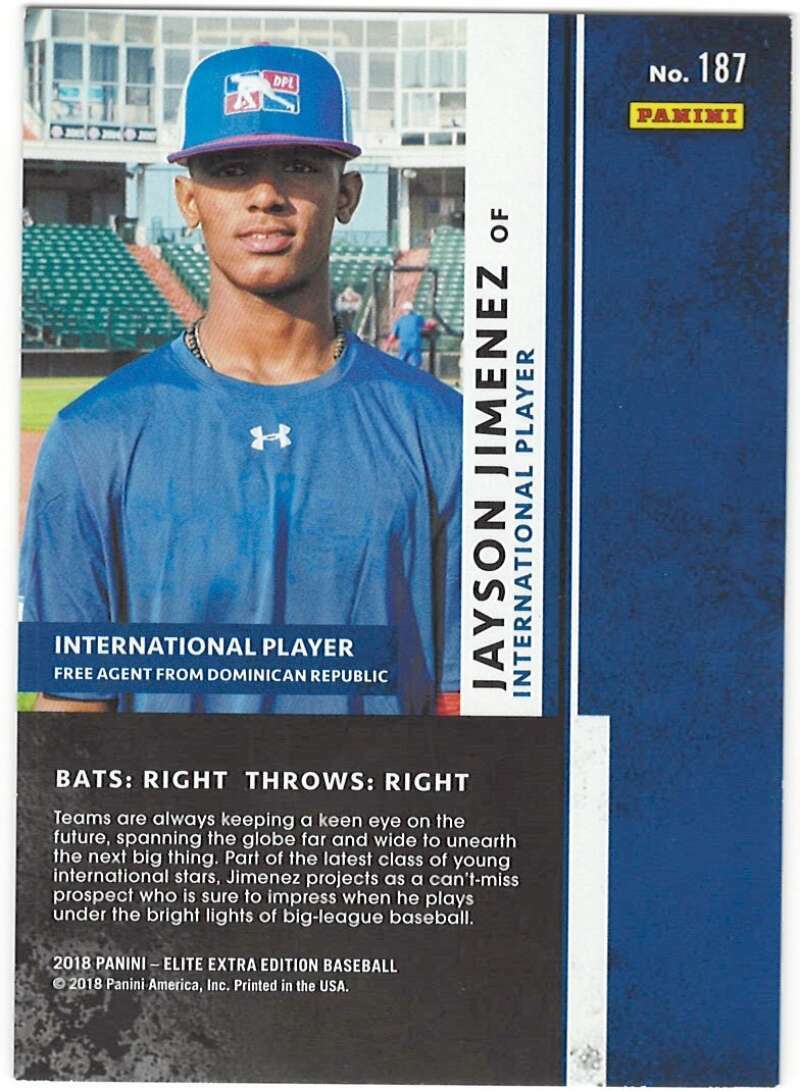 JAYSON JIMENEZ RC 2018 Panini Elite /999 Extra Edition #187 ROOKIE ID ...