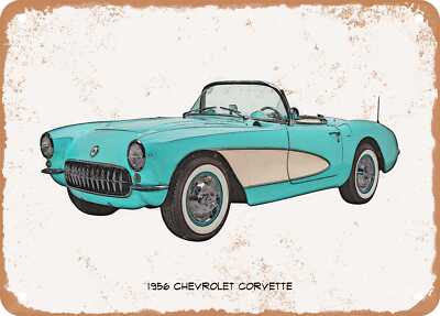 Classic Car Art - 1956 Chevy Corvette Pencil Sketch - Rusty Look Metal ...