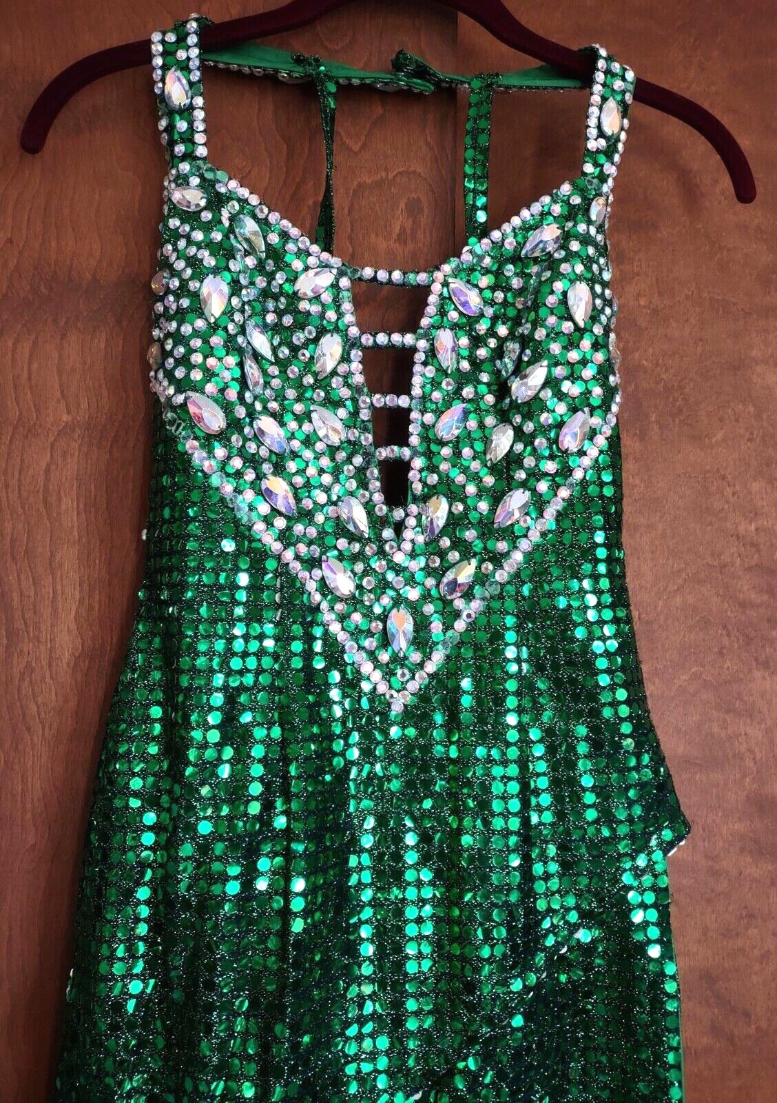 CUSTOM MADE SEQUIN & RHINESTONE BALLROOM DRESS in Eme… - Gem