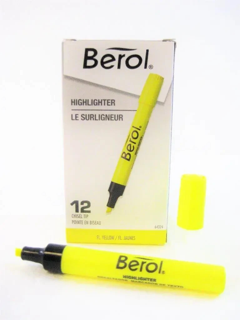 Berol 4009 Highlighter Chisel Tip Fluorescent Yellow Dozen 070530643244 ...