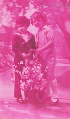 CP ROSE ENFANTS ELEGANTS AVEC PANIER DE FLEURS - 32232 | eBay