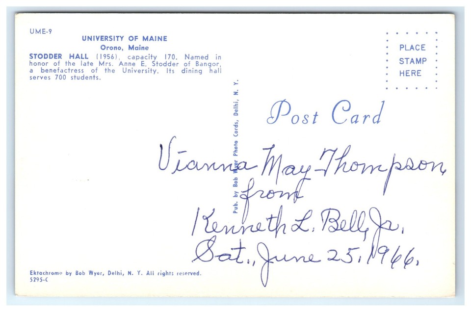 Postcard Stodder Hall, University of Maine Orono 1966 F9 | eBay