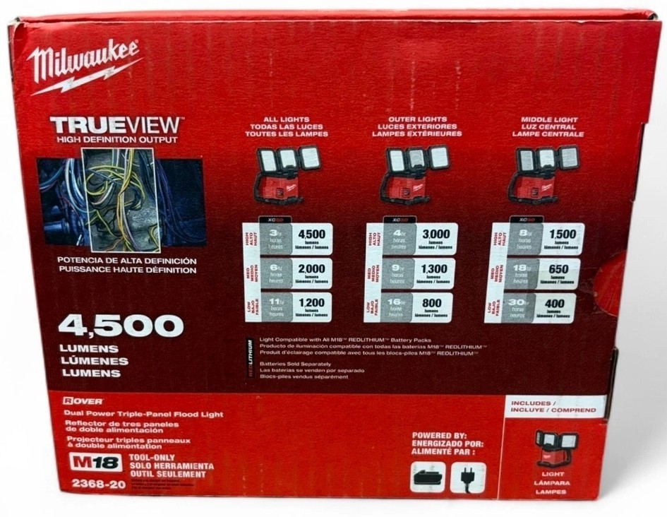 Milwaukee 2368-20 M18 ROVER Dual Power Triple-Panel Flood & Area Light ...