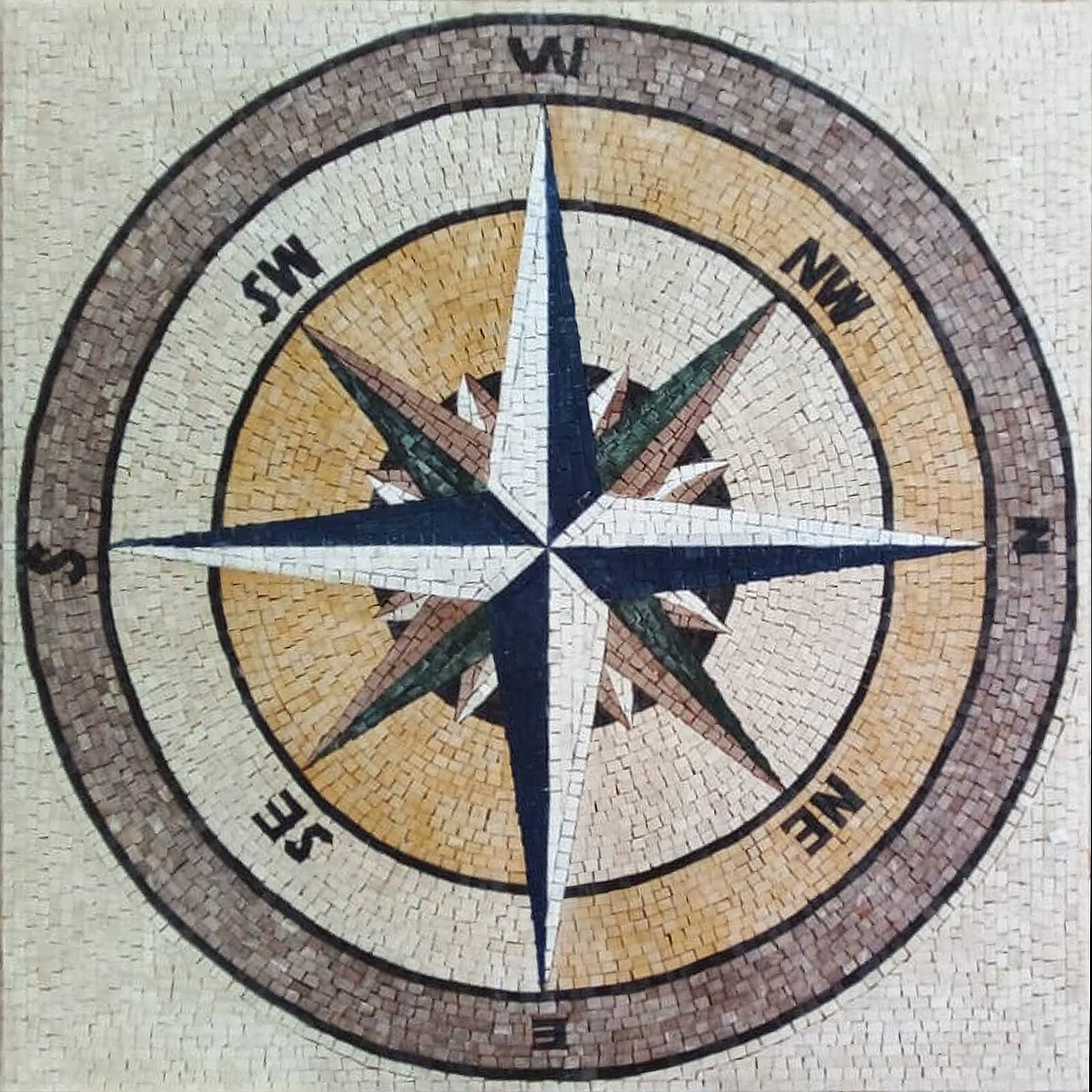 Mosaic Marble Colorful Compass Art GEOMETRICAL Design 39x39 Inches | eBay
