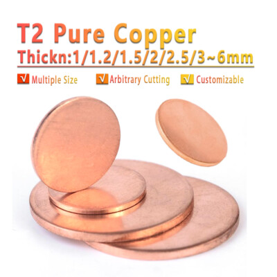 Solid Pure Copper Discs Blanks Round Plate Metal Sheet 10-300mm OD 1mm ...