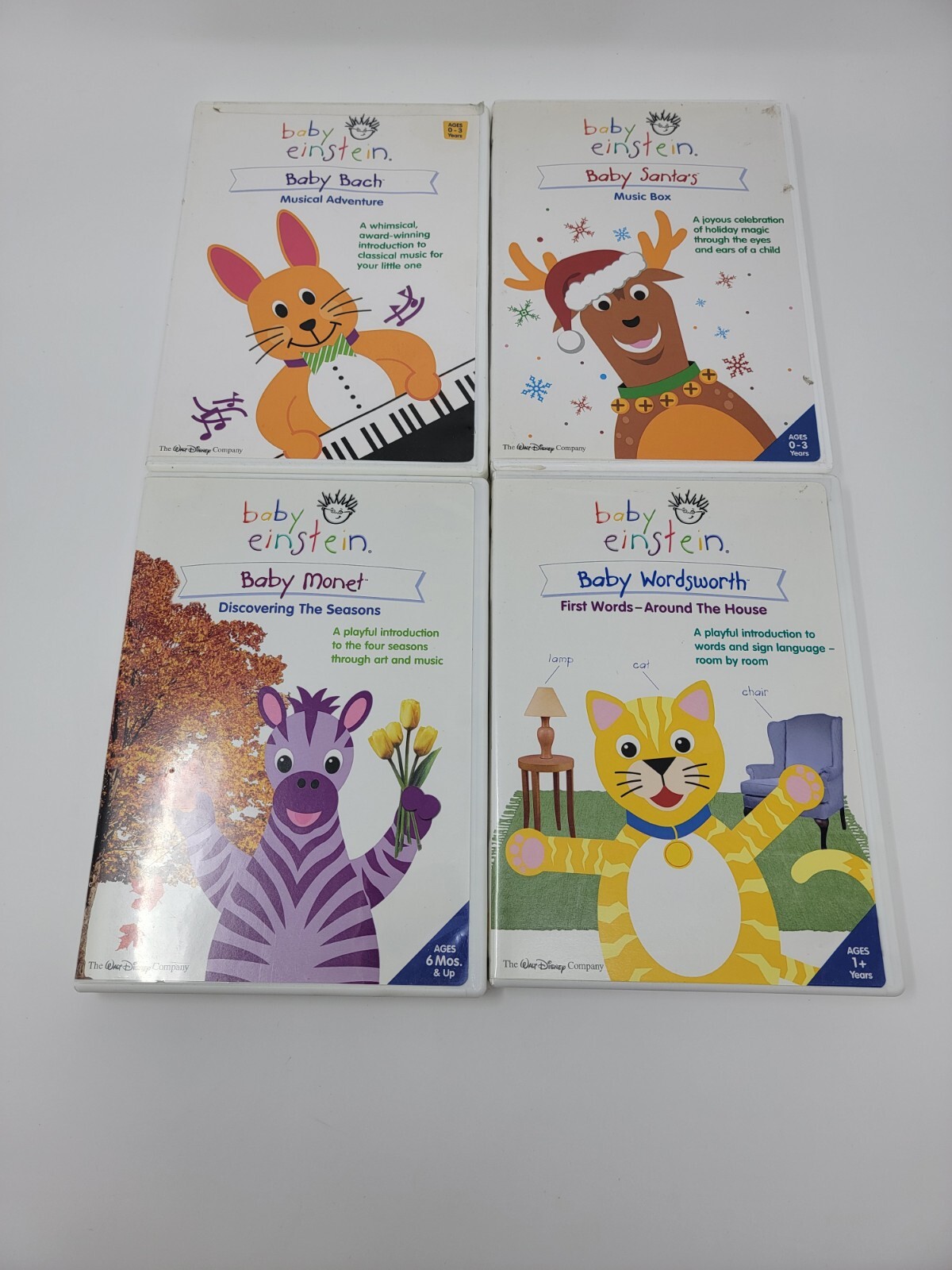 (4) Disc set of Baby Einstein DVDs - Baby Wordsworth Monet Bach Santa's ...