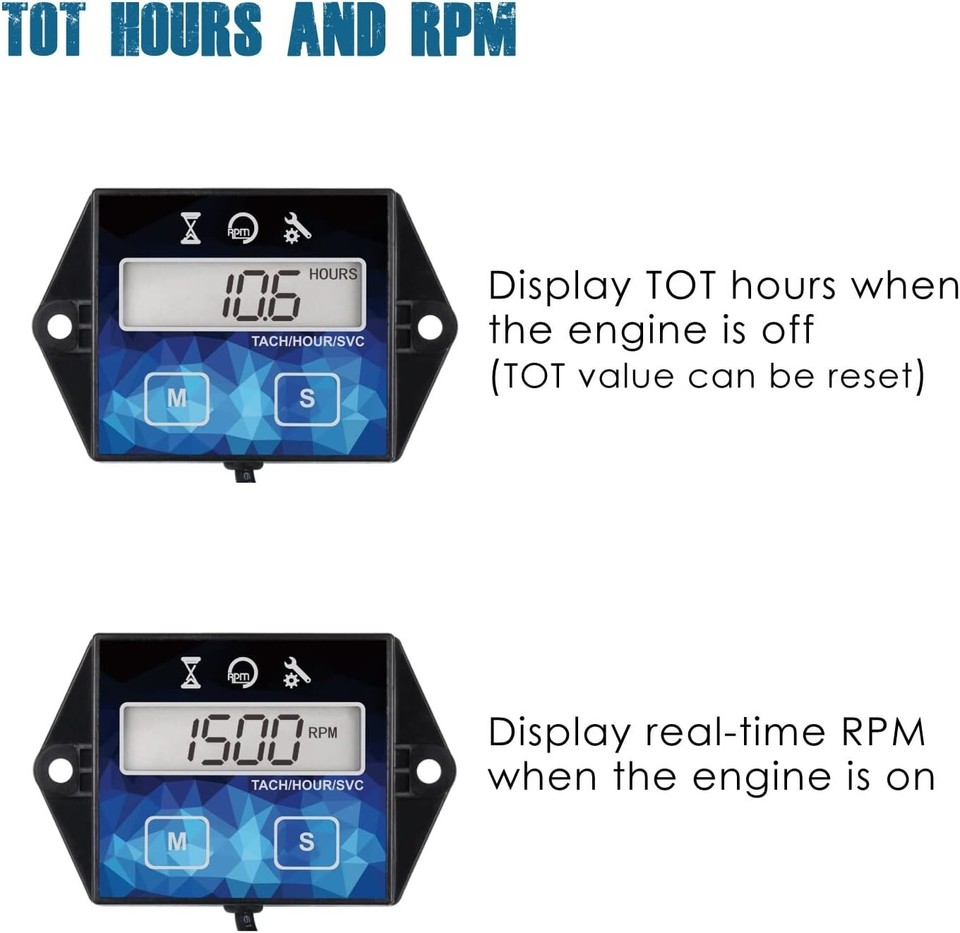 LCD Inductive Hour Meter Tachometer SVC Maintenance 2/4 Stroke Gasoline ...