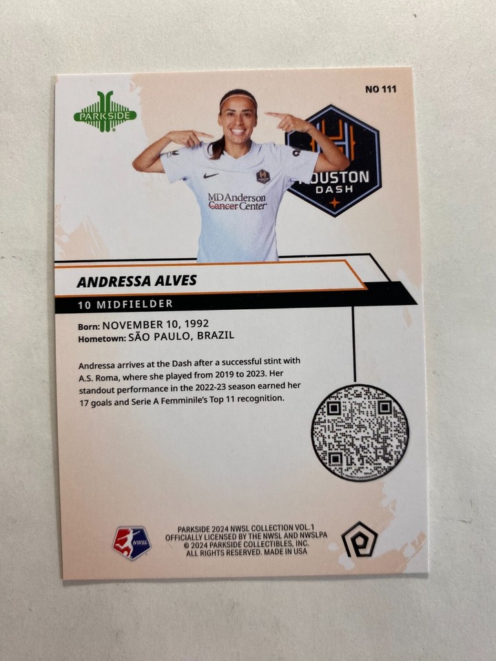 Andressa Alves 2024 Houston Dash #111 Parkside Vol. 1 NWSL Card | eBay