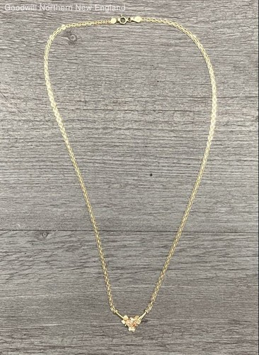 14K Yellow Gold Rose Flower V-Shape Chain Necklace 16 1/2" Long 4.00g ...