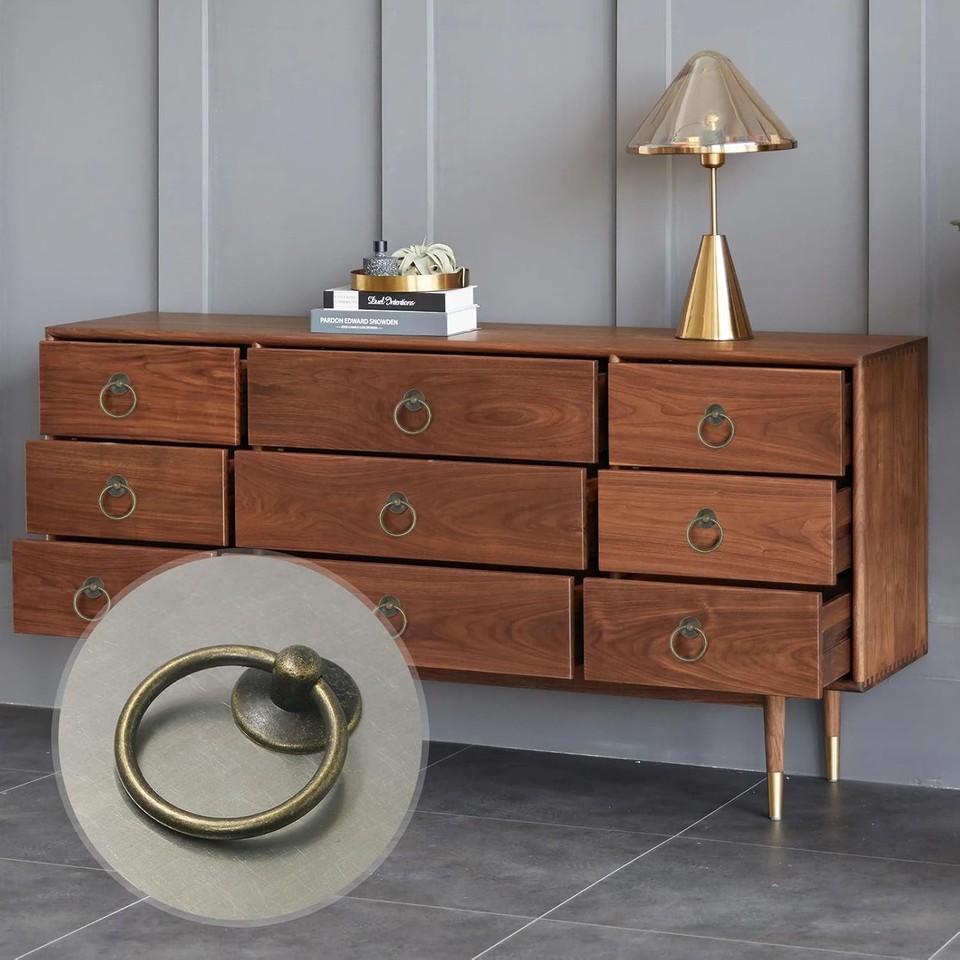 6Pcs Antique Brass Drop Ring Drawer Pulls, Vintage Cabinet Ring Handles ...