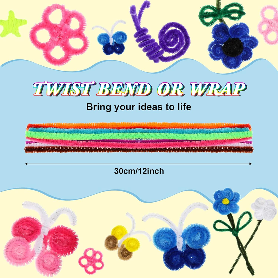 2400 Pcs Pipe Cleaners 24 Assorted Colors Chenille Stems Glitter Pipe ...