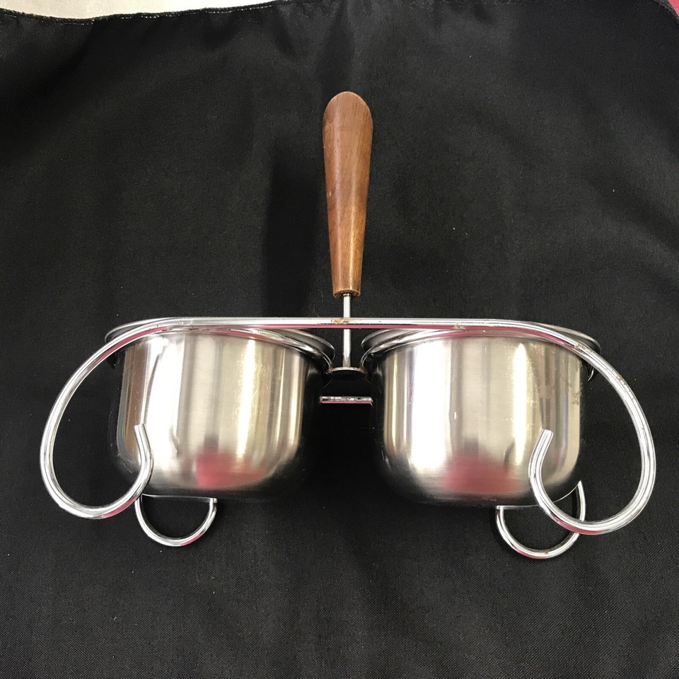 Salad Dressing Condiment Bowl Server Caddy Metal Wood Handle Mid ...