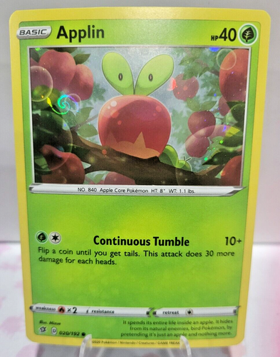 Pokemon TCG Applin 20/192 Rebel Clash Cosmos Holo with Swirl Promo Near ...