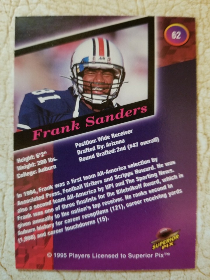 Frank Sanders 1995 Superior Pix 95 Draft #4734/5000. Auburn | eBay