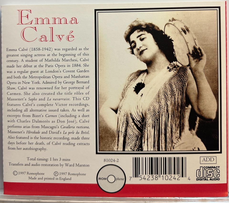 Emma Calve : The Complete Victor Recordings 1907-1916 (CD) *Rare* *Very ...