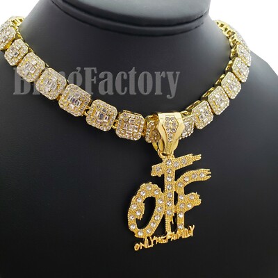 Hip Hop Gold PT Only the Family OTF Pendant & 18" Iced Choker Chain ...