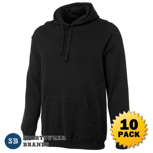 10 x Mens Fleecy Hoodie Black Size 2XS-11XL Classic Hood Uniform Winter ...
