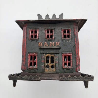 Antique Cast Iron Crown Building Bank On Legs Rare Estate Find | eBay