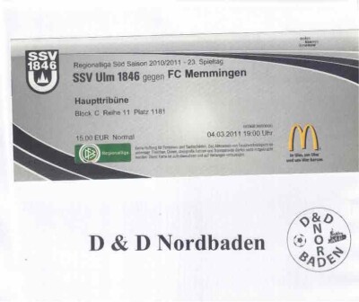 Ticket / Eintrittskarte 10/11 RL SSV Ulm 1846 - FC Memmingen | eBay