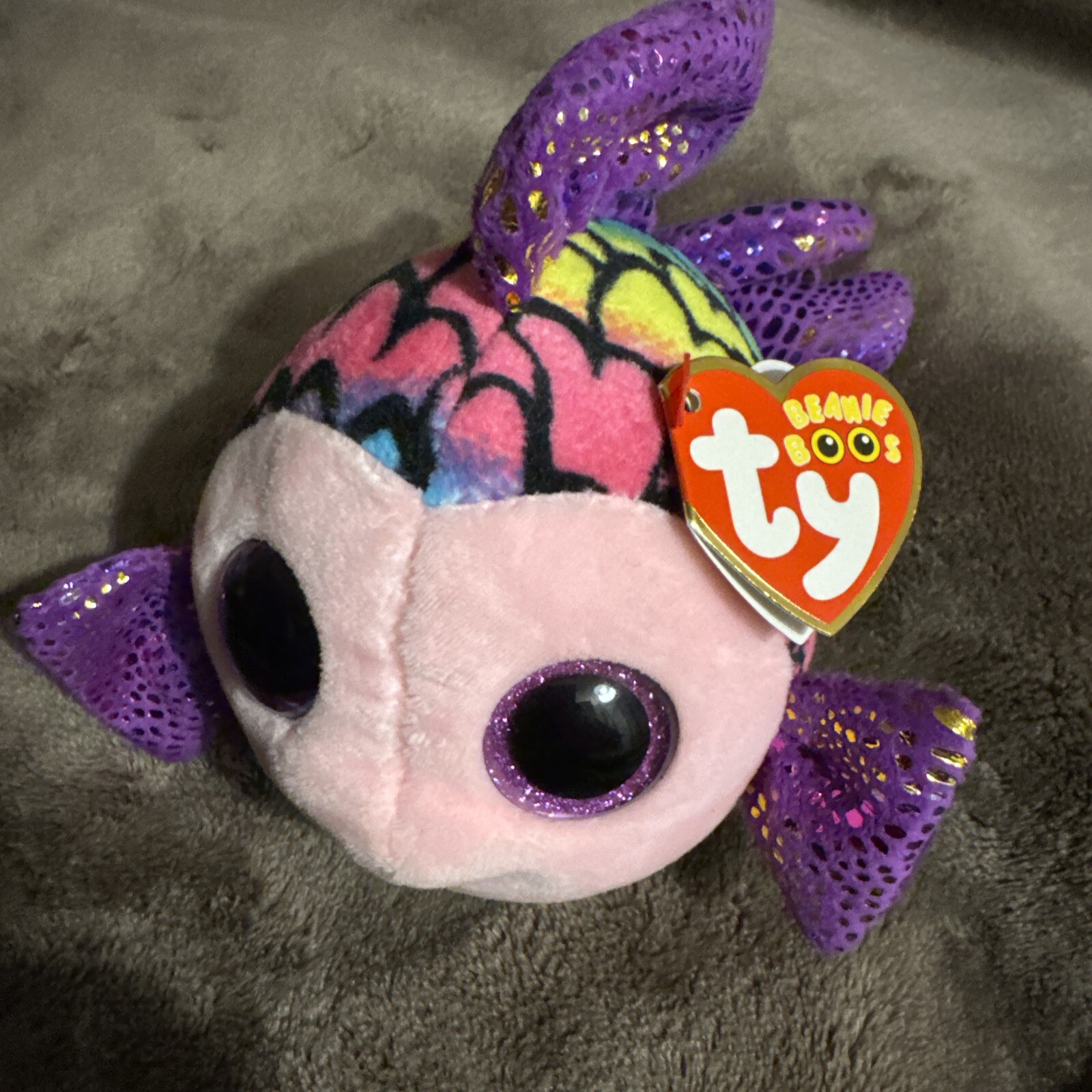 💜Brand New TY Beanie Boos- FLIPPY - 6" Rainbow Purple Shiny Fish NWT ...