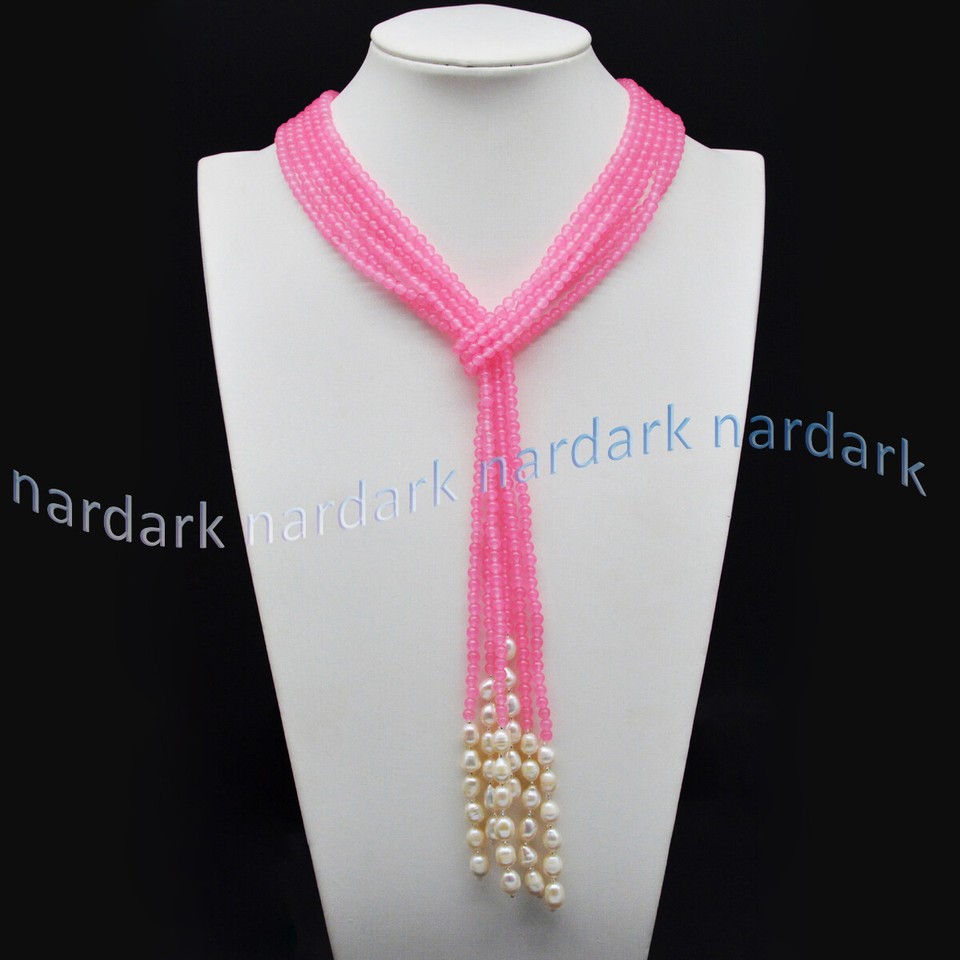 3 Strands Natural 4mm Gemstone Round Beads 7-8mm White Pearl Scarf ...