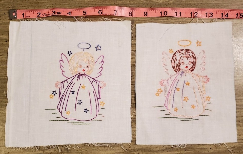 Hand Embroidered Angels 2 Panels 6"x8" A65 | eBay