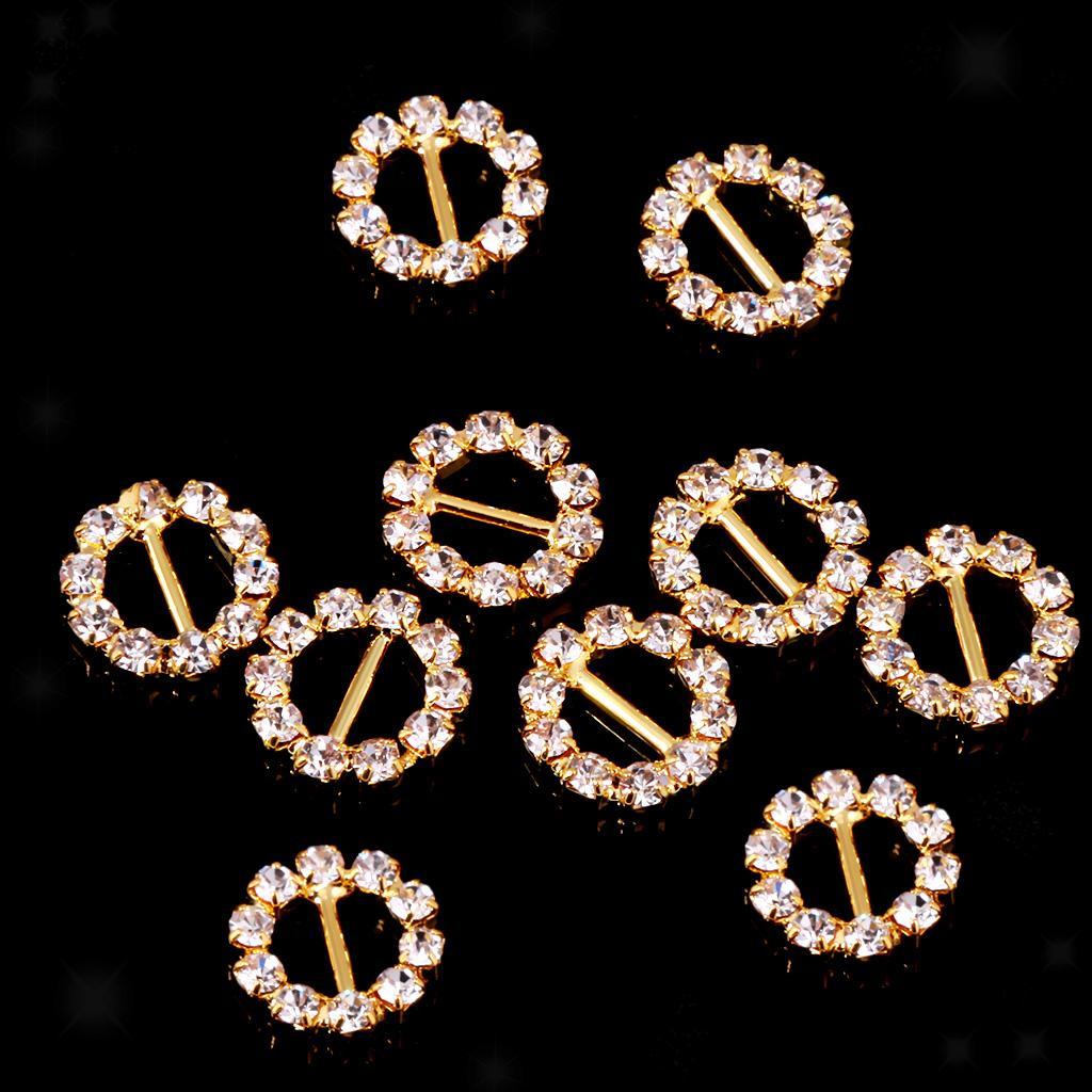 10x Gold Round Rhinestone Buckle Ribbon Slider for Wedding Invitation ...