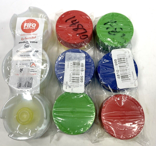 New Sealed FIFO Assorted Squeeze Bottle Caps 3 packs 6 Each 1 Natural 2 ...