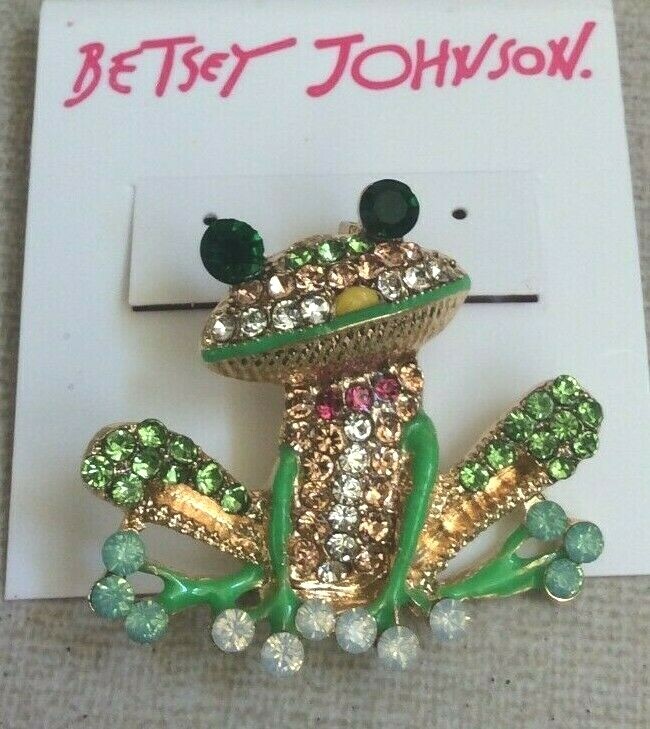Betsey Johnson Designer Crystal Frog Brooch Pin New Style Beautiful New ...