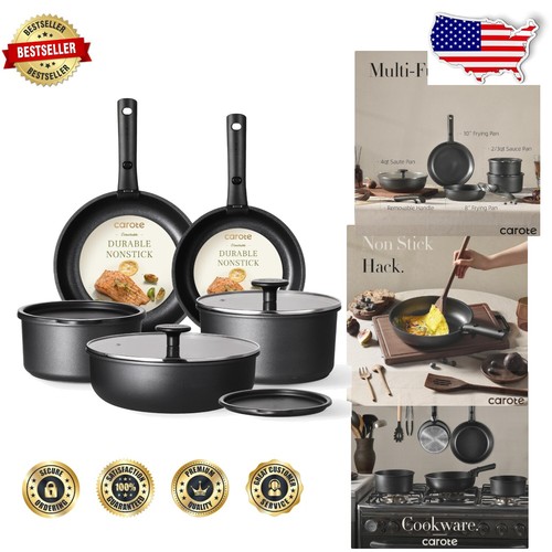 11-Piece Non-Stick Cookware Set with Detachable Handles - Space-Saving ...