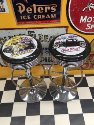 BAR RETRO DINER STOOL - HOT ROD SET - HOT RODS - AMERICAN - ADJUSTABLE ...