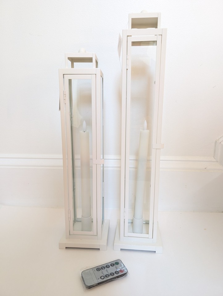 Home Reflections Indoor/Outdoor Set of 2 Taper Lanterns Ivory 20" 17" W ...