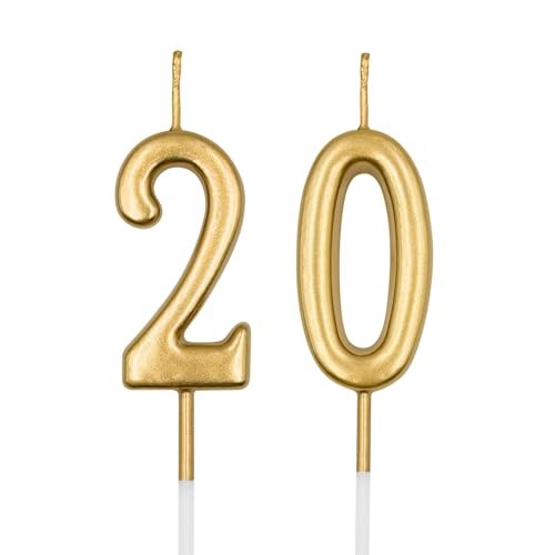 20th Birthday Candles, Champagne Gold Number 20 Candle for Cake ...