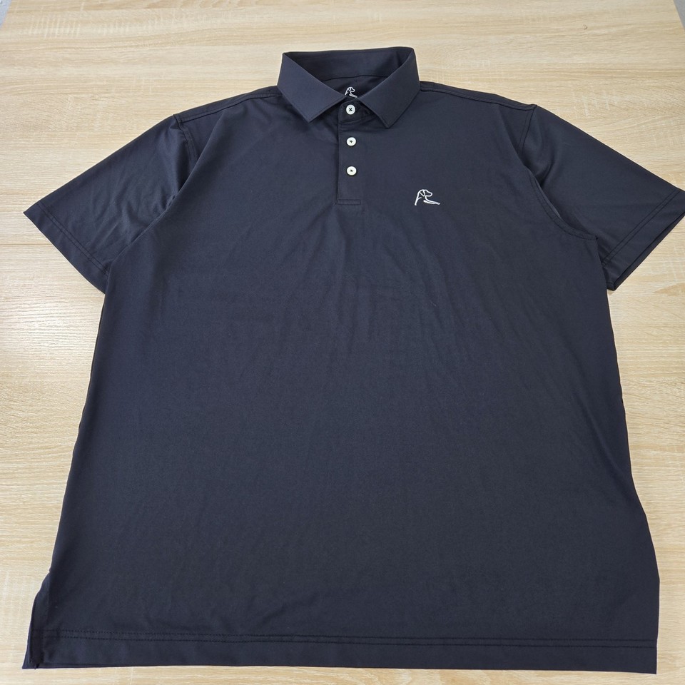 Men's L Rhoback Solid Black Monochrome Performance Polyester Golf Polo Shirt | eBay