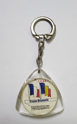 old plastic era keychain 7/7/1966 france romania roumanie Volleyball ...
