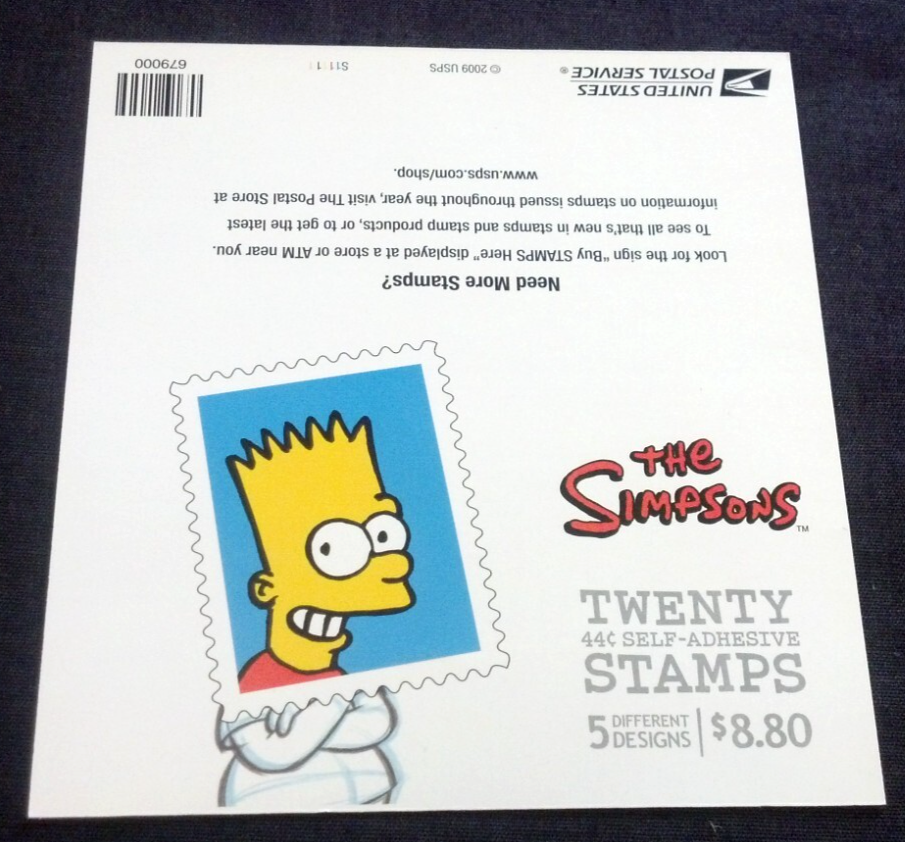 2009 SHEET (20) 44c STAMPS SIMPSON #4399-4403 BART OM BACK MNH (1684 ...