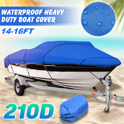 Heavy Duty 14-16 FT Boat Cover For Fish Ski Bass V-Hull Runabouts 210D ...