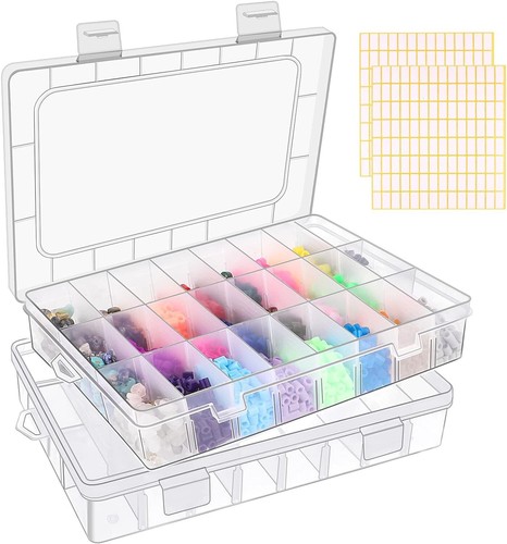 2 Pack 24 Grids Clear Plastic Organizer Box, Storage Container with ...